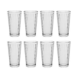 AmazonCommercial Drinking Glasses, Fluted Highball - Set of 8, Clear, 13 oz, 3.27x5.67 in