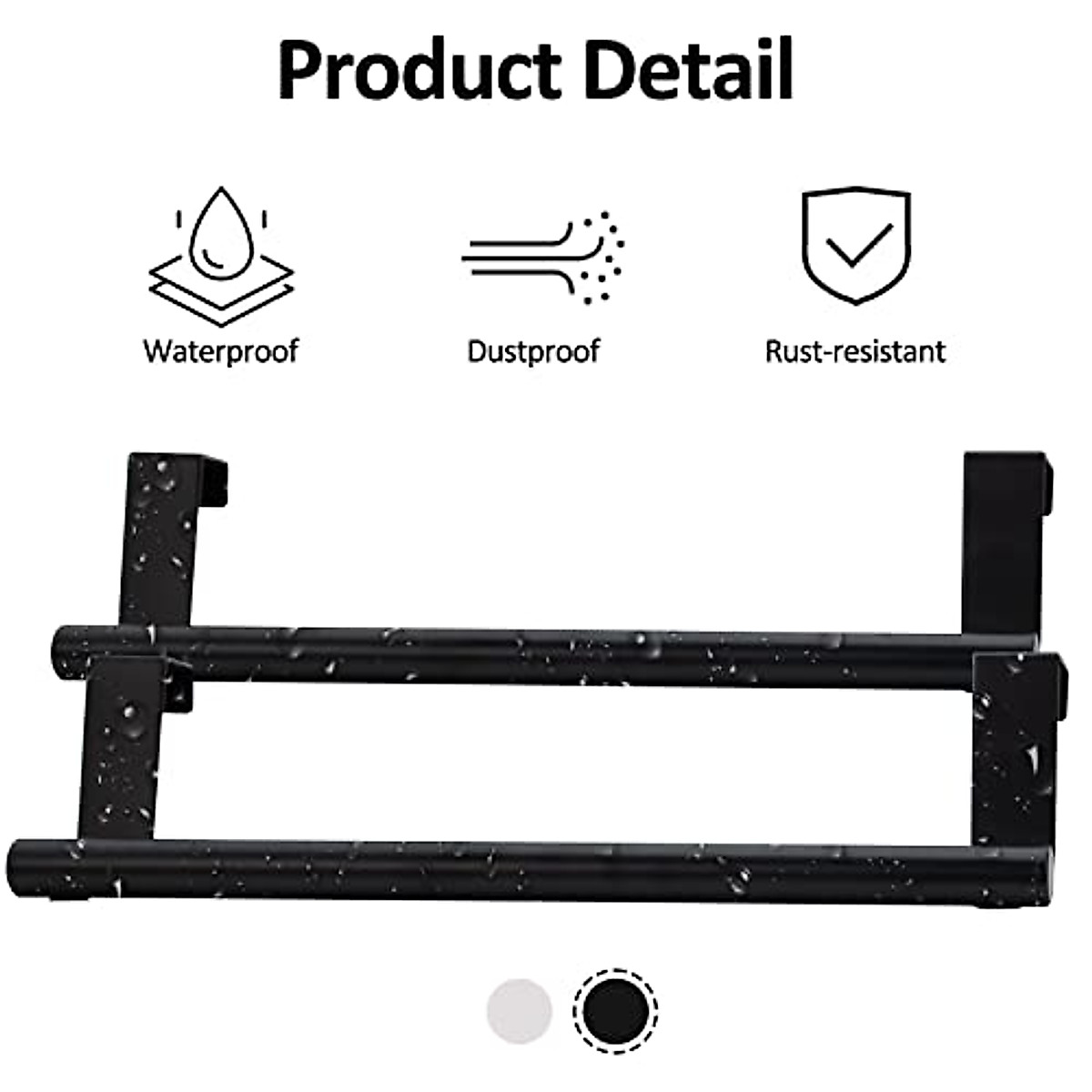 2 Packs Over The Door Towel Rack, TACYKIBD Stainless Steel Towel Holder and Washcloth Rack, 9in Over The Cabinet Hand Dish Towel Bar for Bathroom Kitchen Living Room Bar Holder Cupboard Black