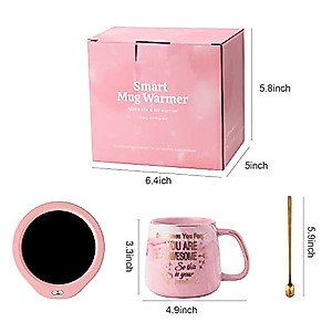 Coffee Mug Warmer & You are Awesome Mug Set, Electric Cup Warmer for Desk Office Home, Beverage Warmer with 2 Temperature Setting, 8-Hours Auto Shut Off, Best Birthday Gift Ideas for Women