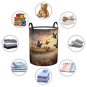 Hunting Flying Mallard Ducks Laundry Hamper,Portable Clothes Hampers,Storage Basket Toys Storage Organizer For Home Dorm