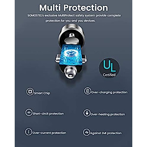 Dual USB Car Charger, SOMOSTEL 3-in-1 Emergency Safety Escape Tool Window Breaker Seat Belt Cutter Compatible for iPhone 11 Pro/Max/X/XR,Samsung Galaxy S10 S9 S8 Plus Note 9,LG,Moto,iPad,Google Pixel