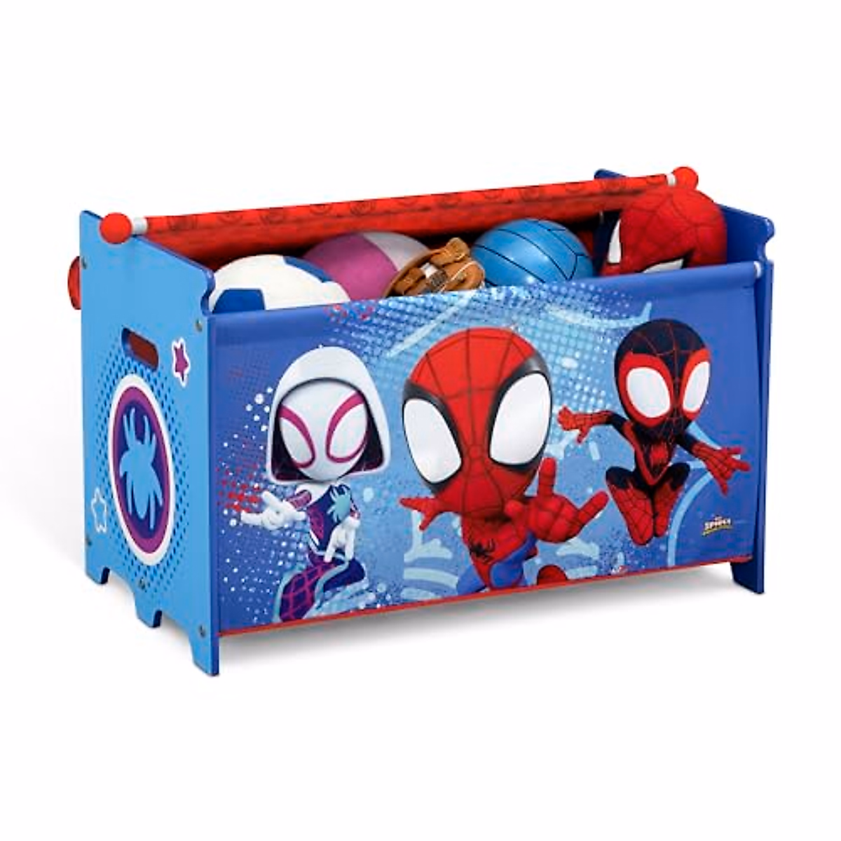 Delta Children - Marvel Spidey and His Amazing Friends 4-Piece Toddler Room-in-a-Box Set – Includes Sleep and Play Toddler Bed, Table, 1 Chair and Toy Box, Blue/Red