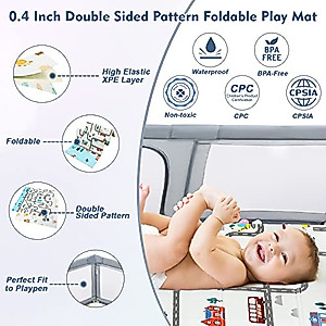 Baby Playpen with Mat 71"×59", Foldable Bay Playpen with Gate for Babies and Toddlers, Indoor & Outdoor Portable Play Yard with Anti-Slip Suckers, Safety Kids Activity Center (Grey)