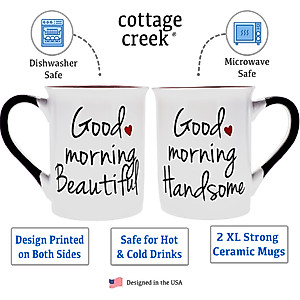 Couples Mug Set of 2 Coffee Cups, Good Morning Beautiful, Handsome' 16oz Coffee Mugs, Ideal Couples Gift Ideas, Birthday Gifts for Women, Boyfriend Gifts, Gift for Girlfriend