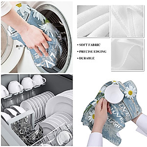 Beisseid Daisy Kitchen Dish Towels White Flower Dish Cloth Fingertip Bath Towels Cloth Live Love Laugh Wood Grain Hand Drying Soft Cotton Tea Towel Set 18x28in 2PCS