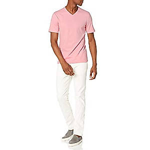 Amazon Essentials Men's Slim-Fit Short-Sleeve V-Neck T-Shirt, Pack of 2, Light Pink/White, Large
