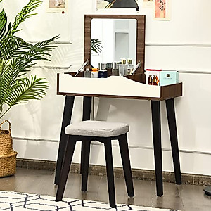 CHARMAID Vanity Set with Flip Top Mirror, Makeup Dressing Table with Large Storage Space and Removable Organizers, Bedroom Vanity Table Writing Desk with Cushioned Stool for Girls and Women