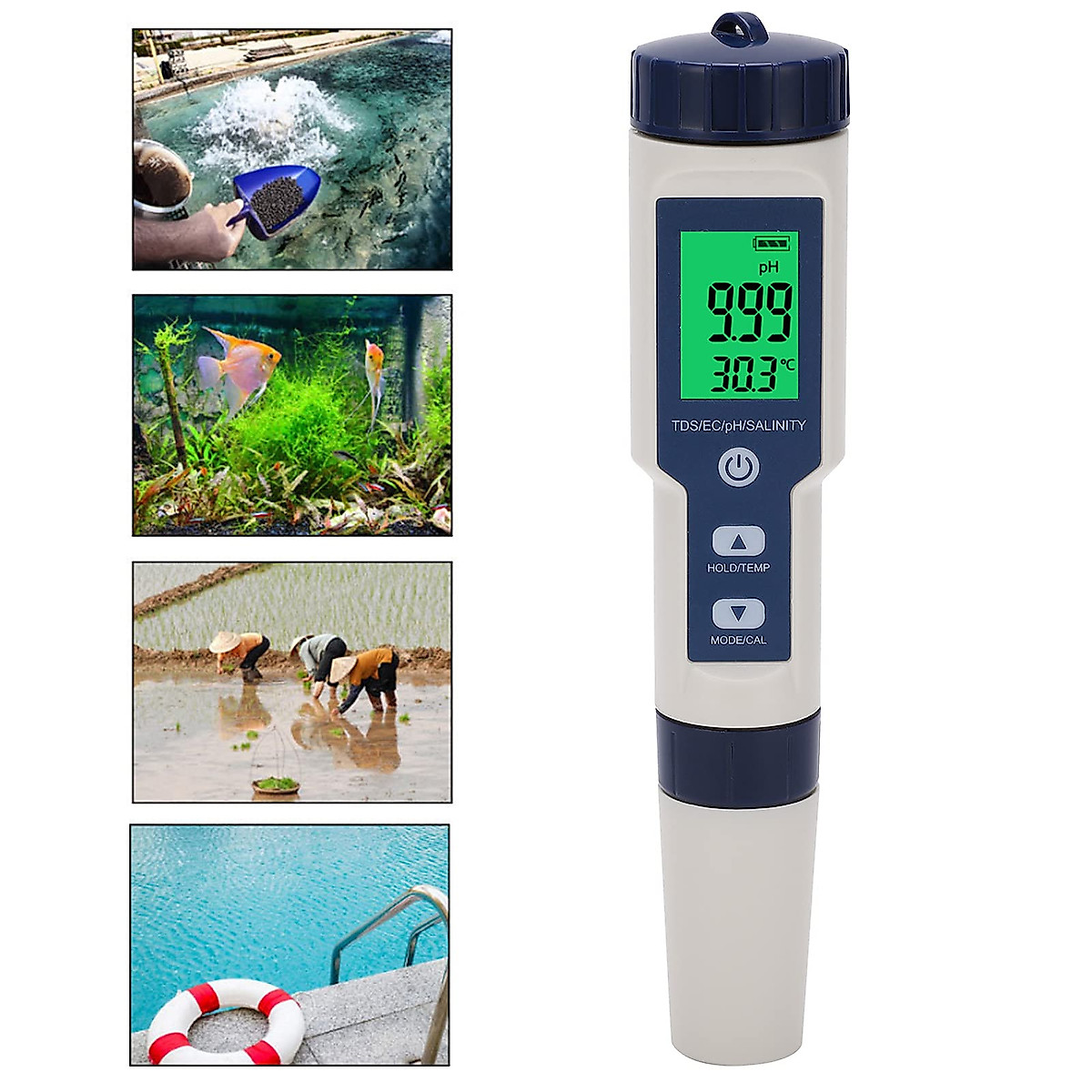 Zyyini EZ‑9909SP 5 in 1 Water Quality Test Pen for pH, EC, TDS, Salinity and Temperature IP 67 Waterproof and dustproof Automatic Recognition