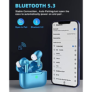 Wireless Earbuds, Bluetooth 5.3 Noise Cancelling Ear Buds with in-Ear Built-in Microphone Deed Bass Headphones,Clear Premium Stereo Earphones IPX6 Waterproof Headset for Sport (Blue)