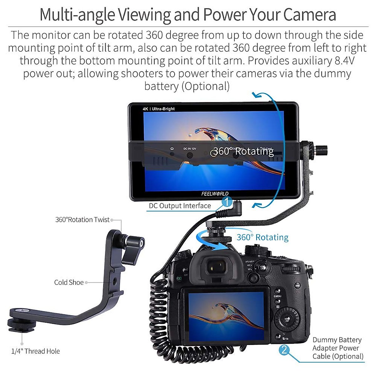 FEELWORLD LUT6 6 Inch 2600nits HDR 3D LUT Touch Screen DSLR Camera Field Monitor with Waveform VectorScope Histogram 4K HDMI Input Output 1920X1080