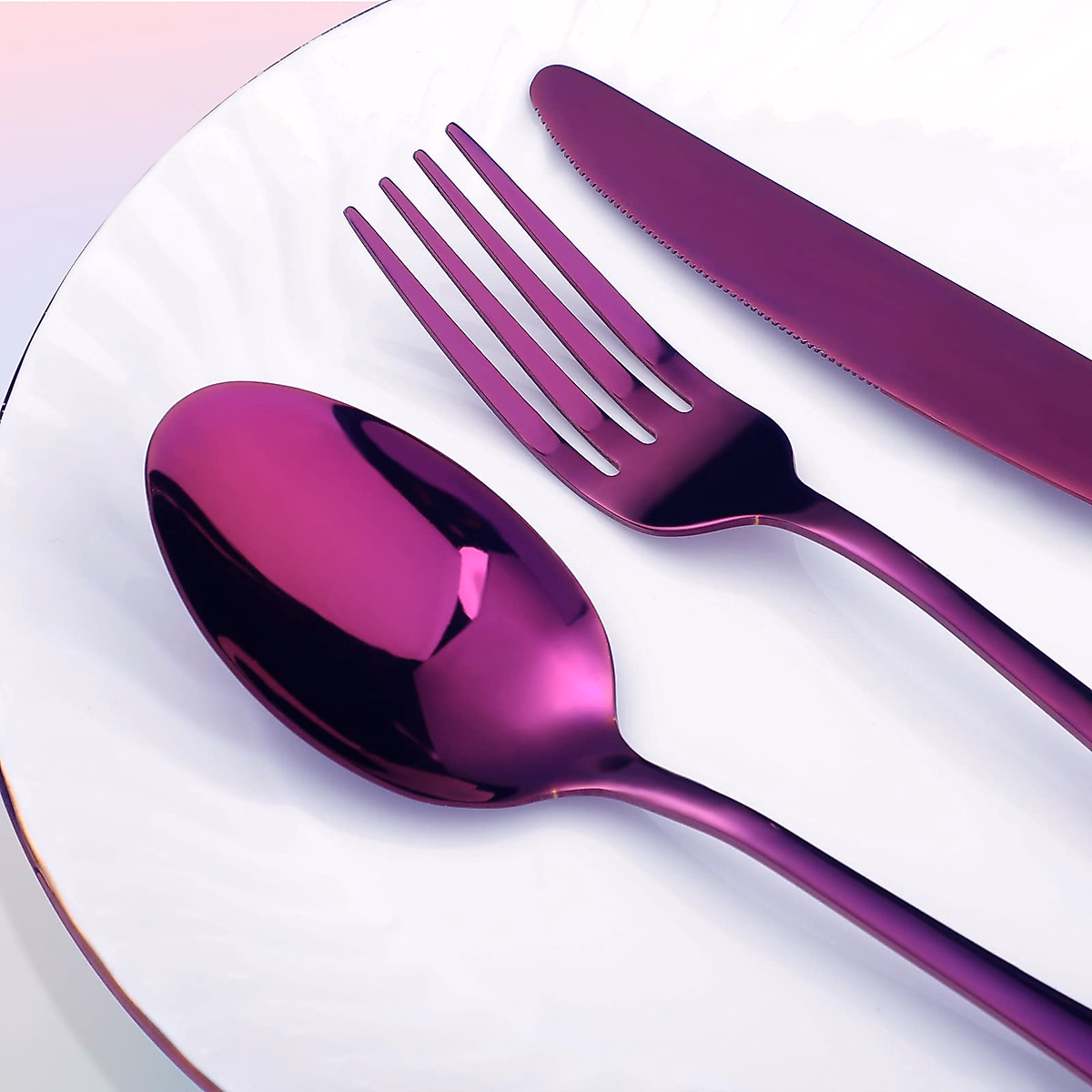 50 Pieces Purple Silverware Set Service for 10 Stainless Steel Flatware Set Metal Utensils Set Tableware Cutlery Set Including Knife Forks Spoons for Home Wedding Restaurant Table Dishwasher Safe