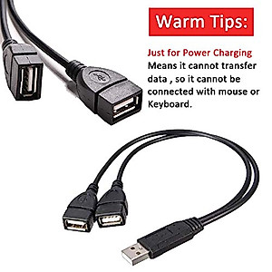 USB Splitter,USB Charger Cable,USB 2.0 A Male to 2 Dual USB Female Jack Y Splitter Hub Power Cord Extension Adapter Cable， for Laptop/Car/Data Transmission/Charging Etc.(2 Pack)
