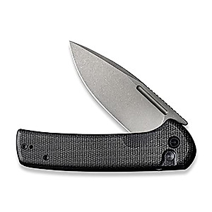 CIVIVI Pocket Knife for EDC, Conspirator Button Lock Folding Knife 3.48" Nitro-V Blade, Black Micarta Handle C21006-1