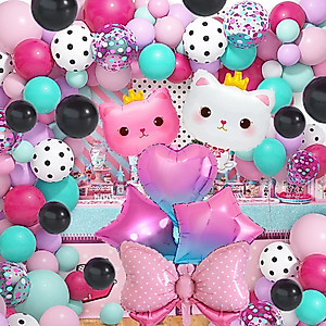 139 PCS Surprise Balloon Garland Arch White Pink Cat Bowknot Stars Heart Foil Balloons for Girls Baby Birthday Baby Shower Wedding Surprise Party Decorations