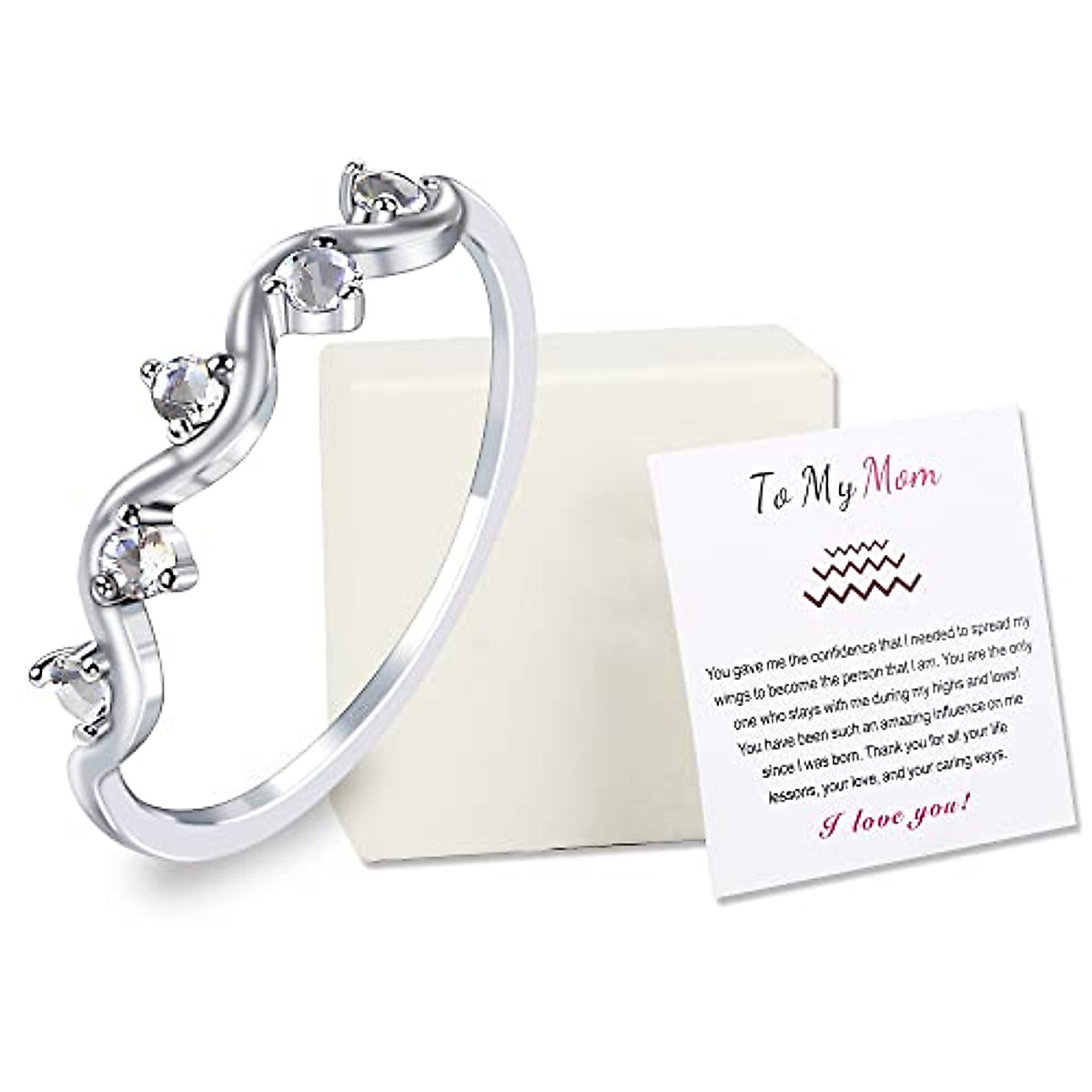 EACHSTYLE Mom Ring, 925 Silver Wave Ring, Mother Daughter Rings, Highs and Lows Ring, Birthday Gifts for Women, Inspirational Gift for Her (10)