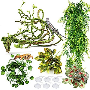 PietyPet Reptile Plants, Terrarium Hanging Plant Vines Artificial Leaves Reptile Hide, Leopard Gecko Tank Accessories, Terrarium Decorations for Bearded Dragon Lizard Snake Geckos Chameleon