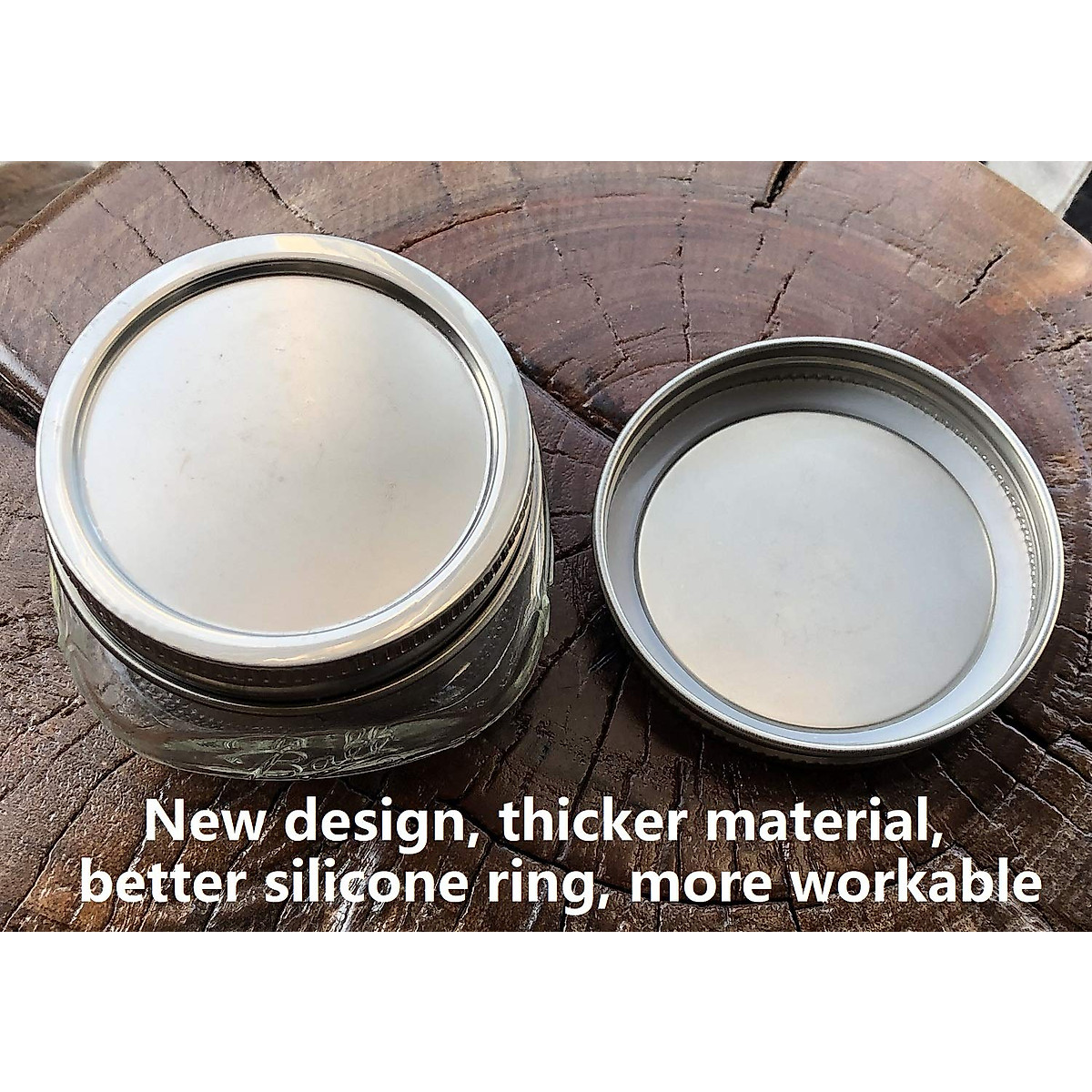 THINKCHANCES Food Grade BPA Free Rust Resistant Heavy Duty Stainless Steel Transformer Ball Mason Jar Lids Canning Caps with Leak Proof Airtight Silicone Seal (Wide Mouth, 6 Pack)