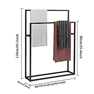 -Shelf Balcony Bathroom Stand Alone Towel Holder,Freestanding Towel Rack Stand,Metal Towel Drying Rack Ladder for Bathroom/Kitchen/Bathtub/Black/65 * 20 * 110Cm