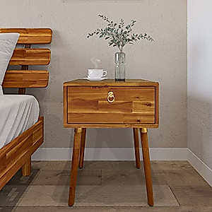 Bme Caden Solid Wood Nightstand/Side Table/End Table, Fully Assembled, with 1-Drawer for Mid Century Bedroom and Living Room, Caramel