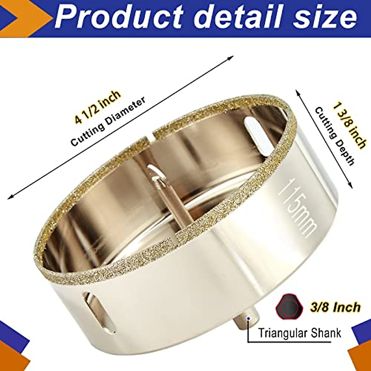 4 1/2 Inch (115mm) Diamond Hole Saw with Pilot Bit, DaduoRi 4.5 Inch Tile Hole Saw with Center Drill Bit for Marble, Granite, Ceramics,Porcelain, 1-1/2" Depth of Cut for Thick Countertops