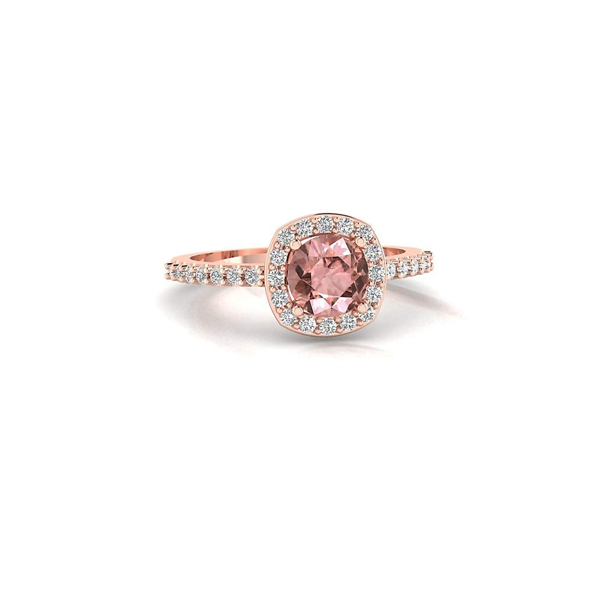 GNG 1.00 Cttw Natural Morganite and Diamond Halo Engagement Ring in 10k Rose Gold (5)