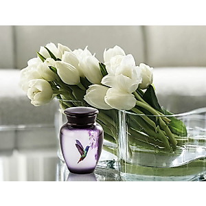 Hummingbird Keepsake Urn, Hummingbird Mini Urn for Ashes, Hand Painted Token Urn, Handmade Minature Urn with Velvet Case & Bag (Keepsake)