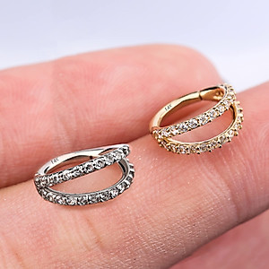 OUFER 14K Gold Helix Earrings Solid Gold Double Row Diamonds Septum Piercing Jewelry Hoop Cartilage Earrings Daith Tragus Earrings