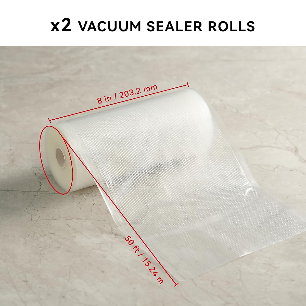 8" x 50' Vacuum Sealer Rolls, 2 Pack with 5 Liquid Block Bags, Perfect for Food Storage, Sous Vide, and Meal Preparation, Lock Fresh and Nutrients