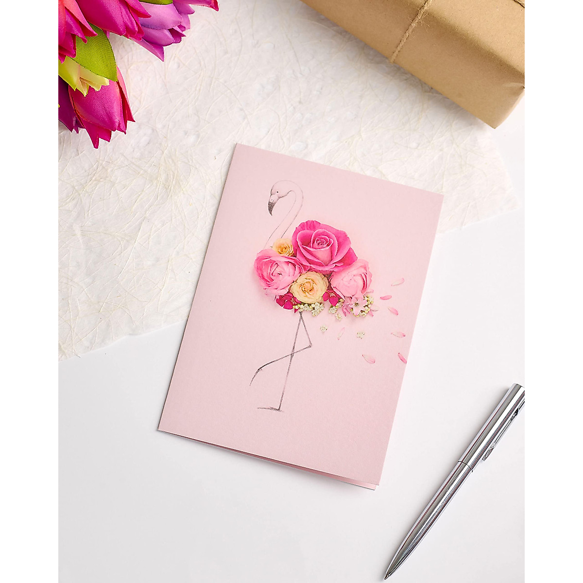 UK Greetings Birthday Card for Her - Birthday Card for Friend - Into the Meadow - Pink Floral Flamingo