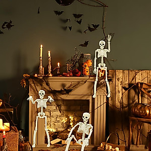 4 Packs Posable Halloween Skeleton, Full Body Skeleton Decoration Movable Posable Joints Skeletons, Scary Plastic Skeleton Halloween Skull Decor for Yard Garden Lawn Haunted House Graveyard Props