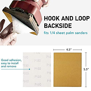 LotFancy 1/4 Sheet Sandpaper for Palm Sander, 50PCS 60 80 120 180 240 320 400 600 800 1000 Grit Sanding Sheets Assortment, Hook and Loop Sand Paper for Car and Wood, 5.5”x 4.5”