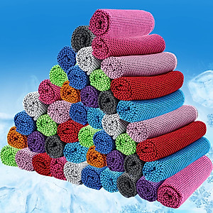 BBTO 100 Pack Cooling Towel Microfiber Ice Towel Cold Sports Towel Neck and Face Breathable Chilly Sweat Towels for Gym Yoga Golf Workout Beach Accessories, 32 x 12 Inch(Multicolor)