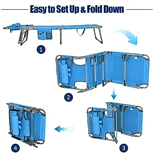 Giantex Lounge Chair Outdoor, Tanning Chair, Folding Beach Chair with Face Arm Hole, Washable Pillow, Side Pocket, Carry Handle, Adjustable Pool Lounger for Patio, Lawn, Lounge Chair Outside, Blue