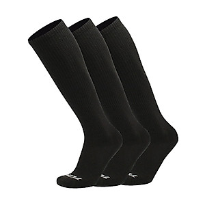 TCK Over the Calf Work Socks 3 Pair Moisture Wicking for Men and Women (Black, Large)