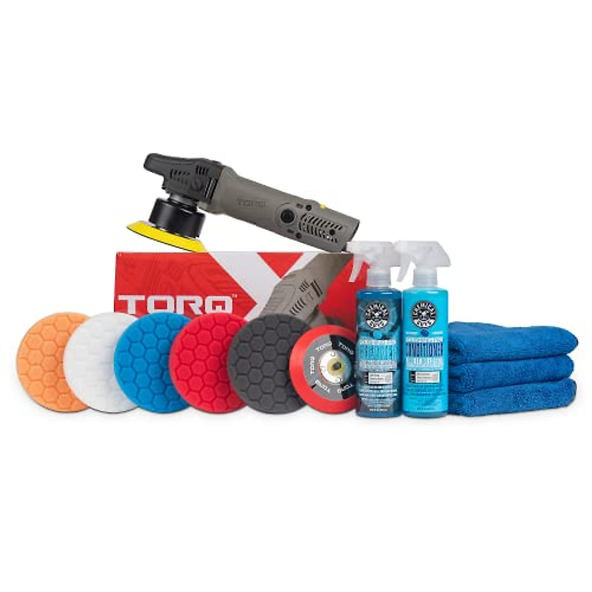 Chemical Guys BUF_209X TORQX Random Orbital Polisher, Complete Detailing Kit with Pads, Pad Cleaner & Conditioner, Towels - 12 Items