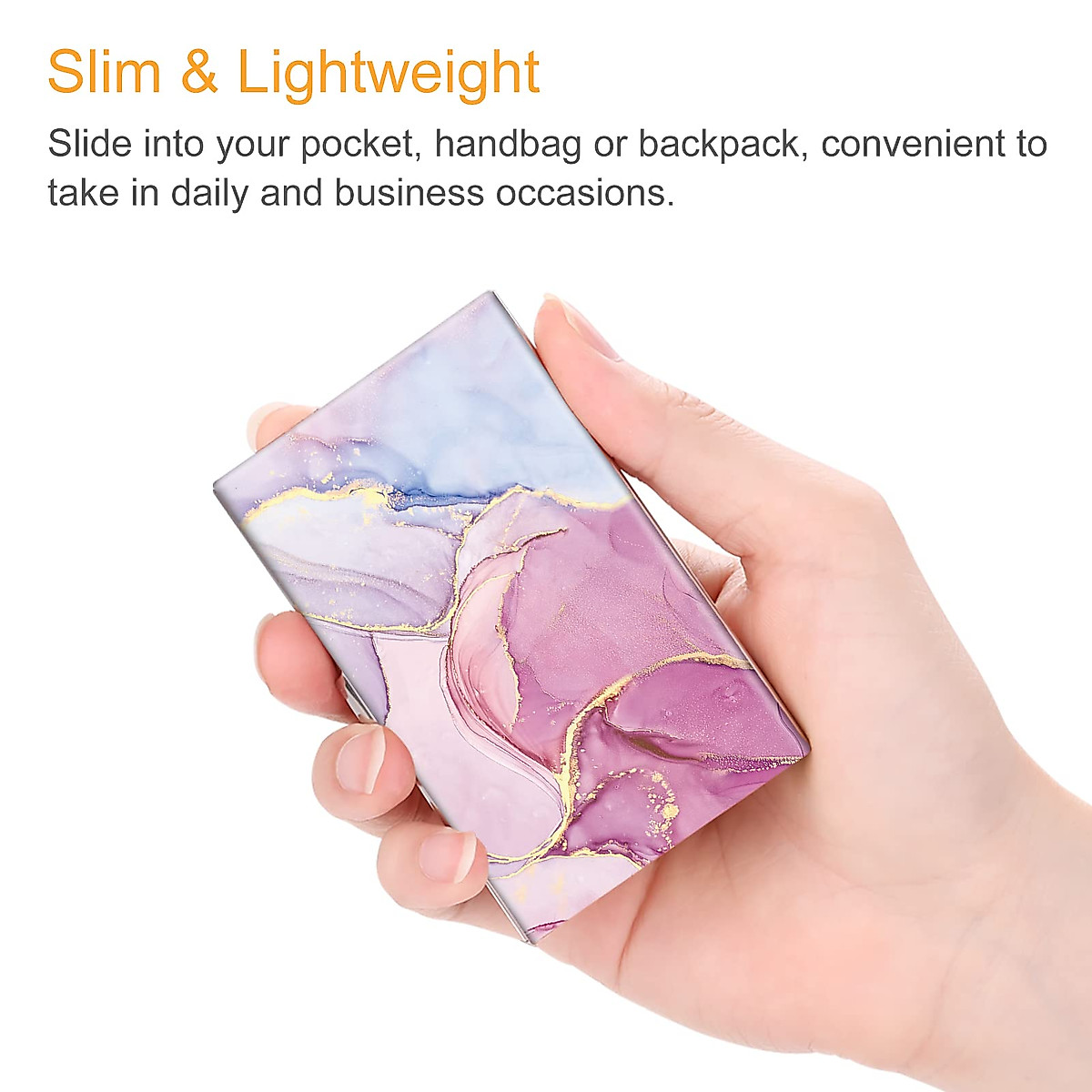 Fintie Business Card Holder, Premium Vegan Leather Coated Stainless Steel Professional Slim Name Card Case Organizer for Men & Women (Glittering Marble)