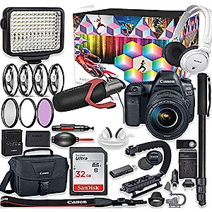 Canon EOS 5d Mark IV DSLR Camera Premium Video Creator Kit with Canon 24-105mm STM Lens + Sony Monitor Series Headphones + Video LED Light + 32gb Memory + Monopod + High End Accessory Bundle (Renewed)