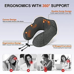 Cirorld Neck Pillow for Travel, Memory Foam Travel Pillow with Hood, Adult Airplane Pillow for Head Rest Neck Support, Portable Pillow for Office Cars Trains Long Flights Sleeping (Deep Grey)
