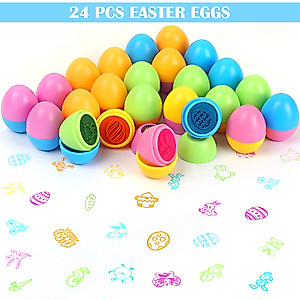 Easter Eggs Kids Easter Basket Stuffers - 24Pack Self Inking Stamps with Easter Tattoos for Kids, Plastic Easter Eggs Toys And Treats for Kids, Easter Stuff for Easter Decorations, Gifts, Party Favors