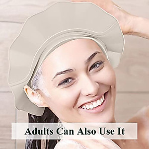 Baby Shower Cap Bathing Cap Safe Silicone Protection Bath Cap Soft Adjustable Visor Hat for Protector Head Eye Ear Shampoo Caps for Toddler,Baby, Kids,Children, Ivory - White