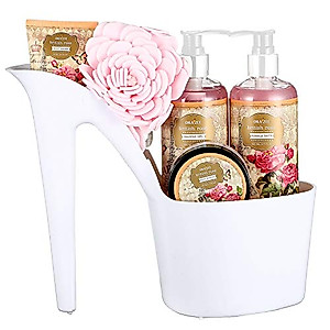 Draizee Heel Shoe Rose Scented Home Relaxation Fragrance Spa Gift Basket Set for Woman Bath and Body Basket 5 Pcs Body Lotion & Butter, Shower Gel, Bubble Bath Valentine's Gift for Wife Girlfriend