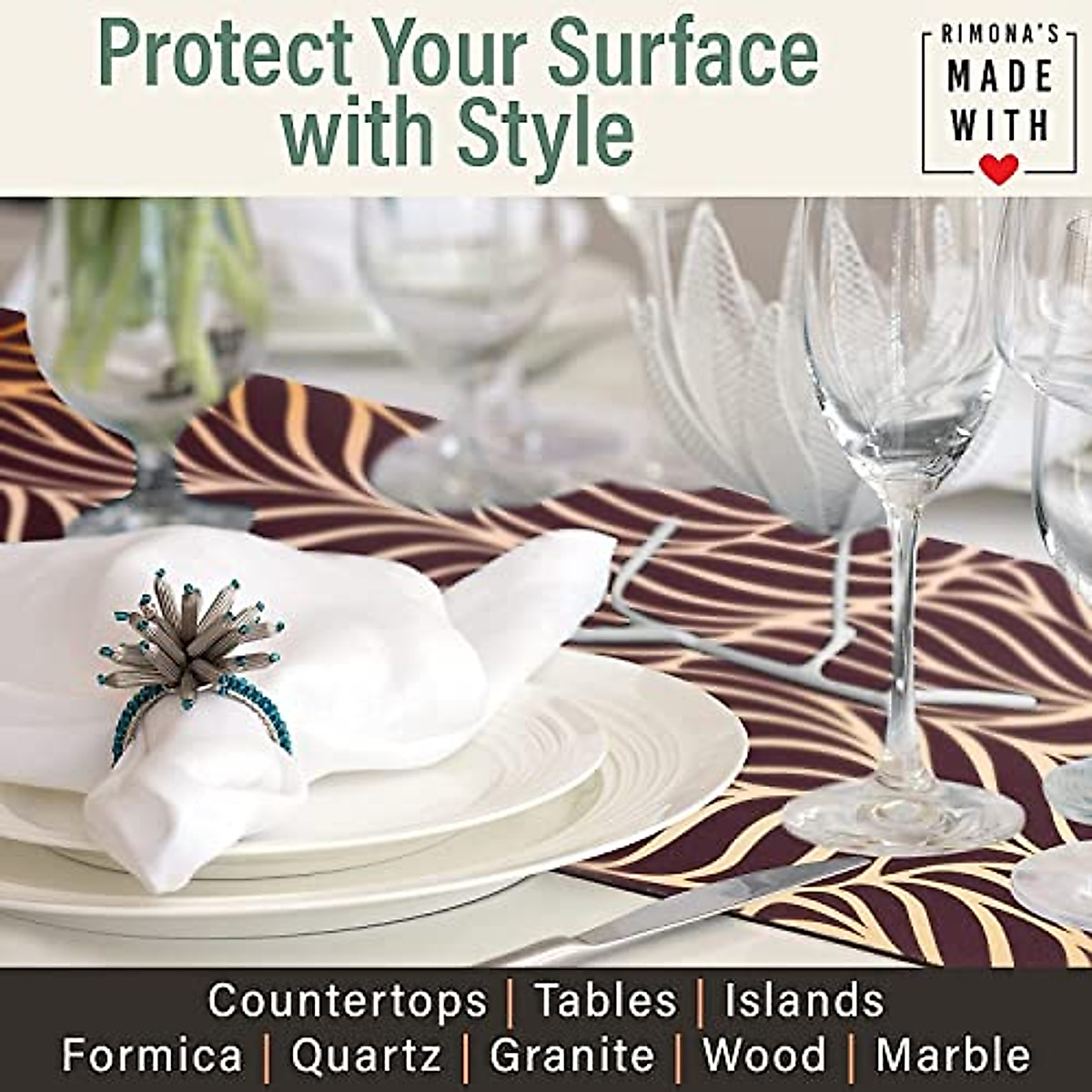 RIMONA'S Thermo Heat Resistant Table Runner and Trivet for Hot Dishes - Waterproof Hot Plates to Protect Table and Countertop - Kitchen & Dining 350F Heat Protector 40" - White Golden Marble