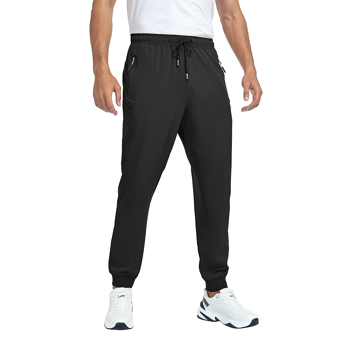 GAXIDES Mens Workout Pants with Pockets Mens Joggers Sweatpants Water Resistant Athletic Track Pants Jogging for Men Gym Running Hiking Travel Black M/28