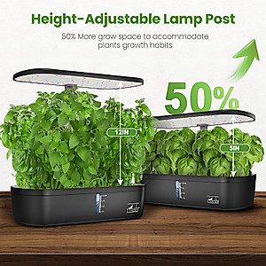 Hydroponics Growing System, 12 Pods Hydroponics Growing System Indoor Garden with LED Grow Light, Height Adjustable Indoor Gardening System, Hydroponic Growing System Built-in Timer Function
