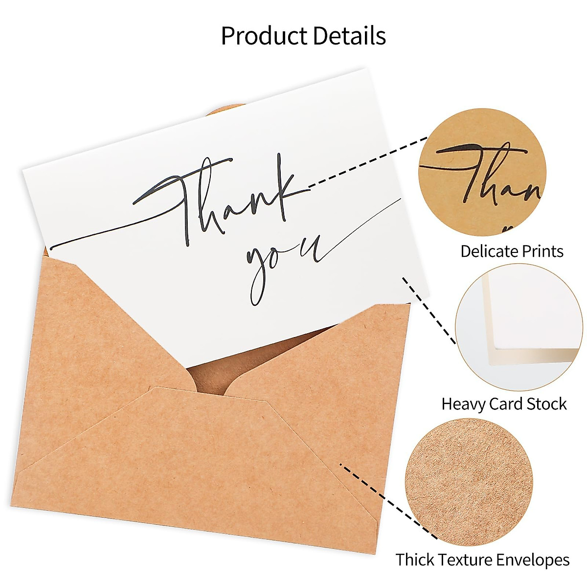 miikoul 100 Pieces Thank You Cards with Kraft Envelopes & Stickers 4x6 Inch Minimalistic Design Bulk Thank You Note for Thanksgiving Day,Baby Shower, Wedding,Business, Doctor,Teachers