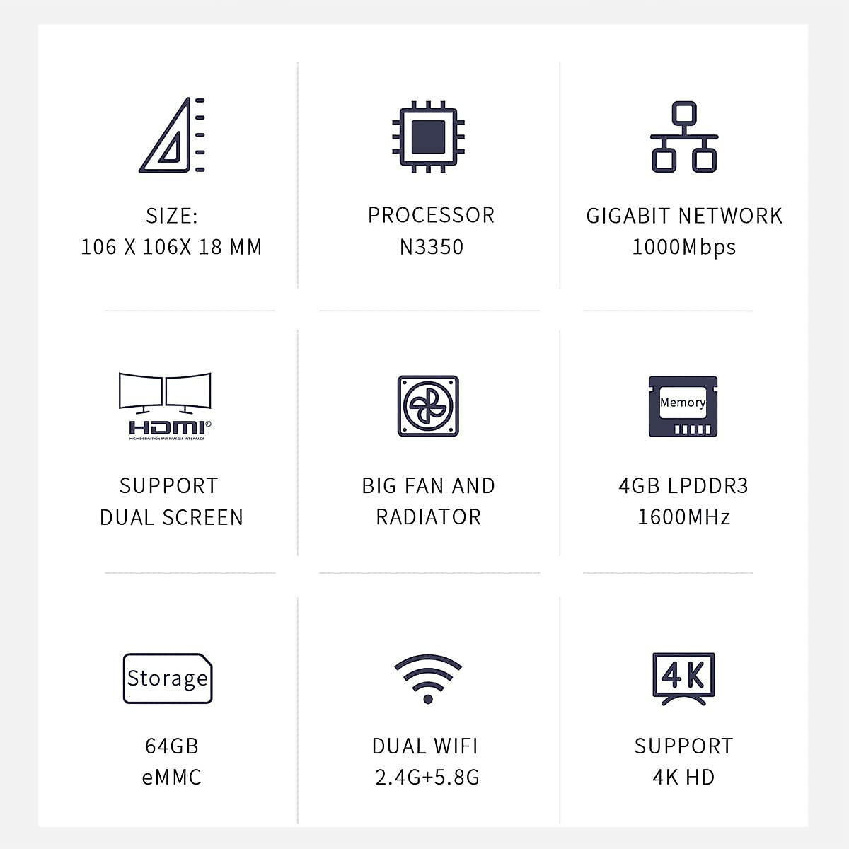 Beelink N3350 Processor (up to 2.4GHz), T4 Pro Mini PC, 4GB+64GB eMMC Mini Desktop Computer, 2.4G+5.8G WiFi, Gigabit Ethernet, BT 4.0, 4K@30Hz, Dual HDMI