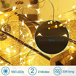 AMIR Upgraded Fairy String Lights, 100 LED 33FT Starry Lights, 2 Modes Waterproof Decorative Lights Battery Operated for Garden Wedding Christmas (Battery Not Included - 2 Pack)