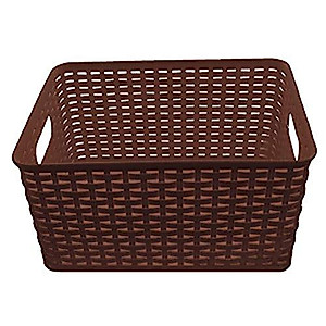 YBM Home Medium Plastic Rattan Storage Box Basket Organizer, Brown - 1 Pack