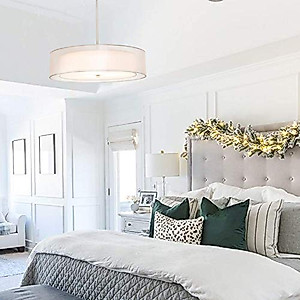 VONLUCE 3 Light Double Drum Pendant Light, 20" Brushed Nickel Convertible Semi-Flush Mount Drum Ceiling Light Fixture for Kitchen Island Dining Table Bedroom, Modern Hanging Lights Chandelier