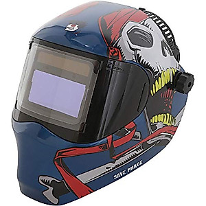 Save Phace Auto Darkening Welding Helmet Captain Jack RFP 40VizI4 Series - Ear to Ear Vision Welder Hood Grinding Mask with 4.3 x 3.5 Inch Internal Adjustable ADF for MIG/MAG/TIG/Plasma - 2 Sensors So Royal Blue